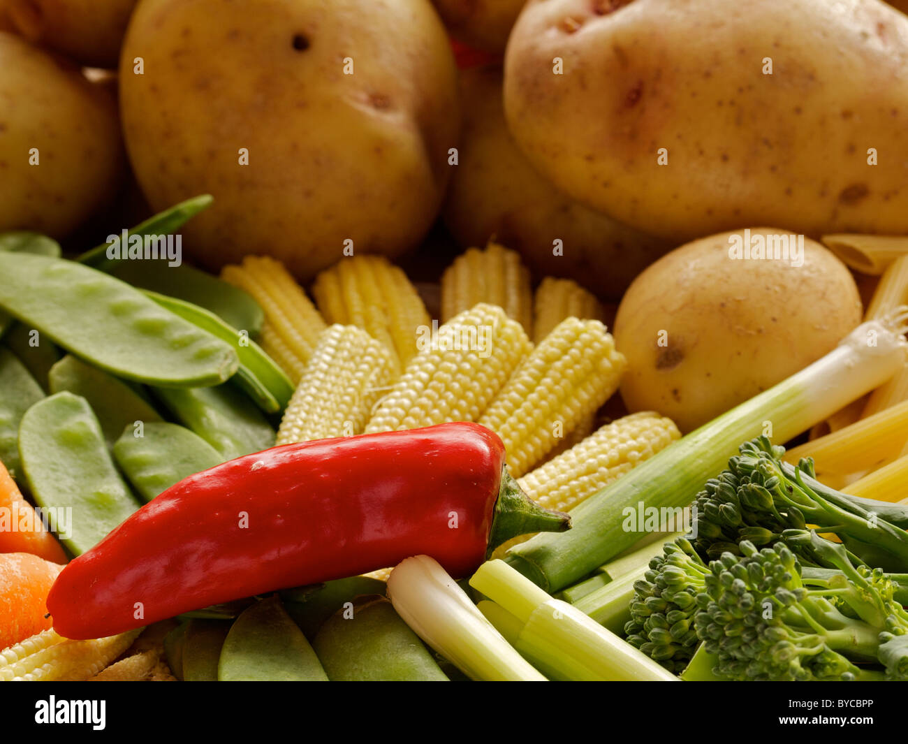 Red chilli in a pile of fresh raw vegetables Stock Photo - Alamy