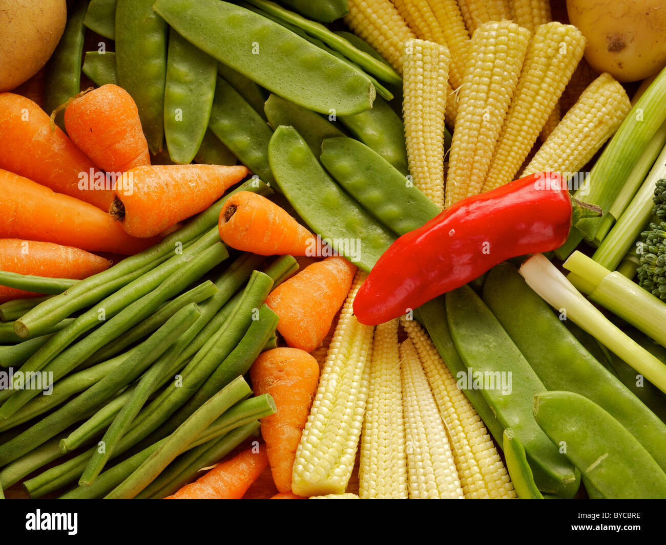 Red chilli in a pile of fresh raw vegetables Stock Photo - Alamy