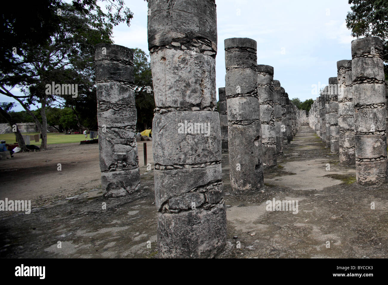 COLUMNS IN THE TEMPLE OF THOUSAND WARRIORS, CHICHEN ITZA, YUCATAN ...