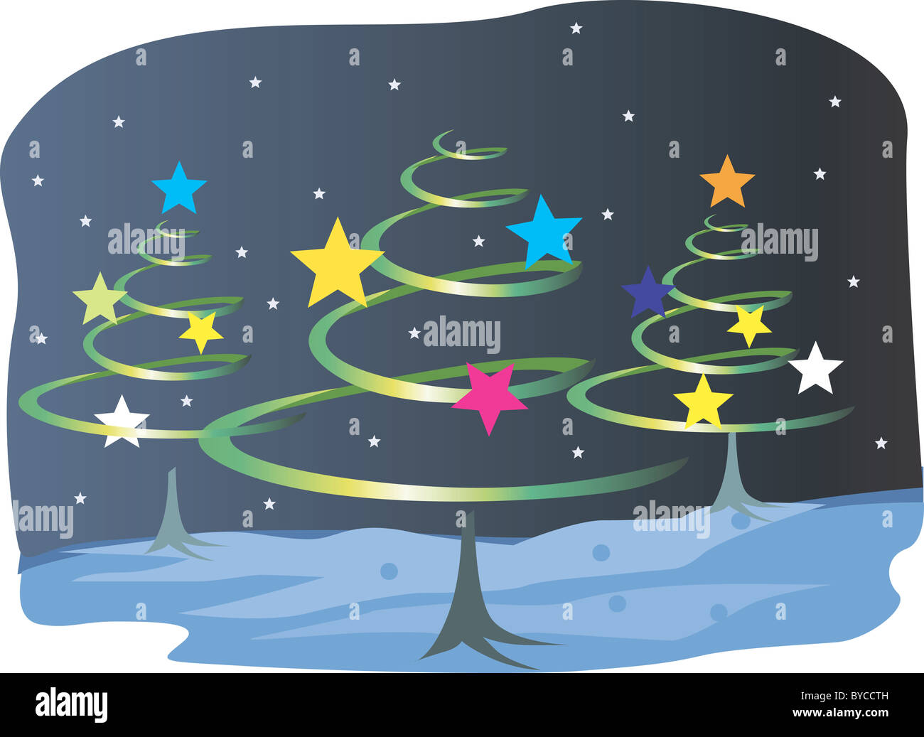Illustration of Christmas tree with shining stars Stock Photo - Alamy