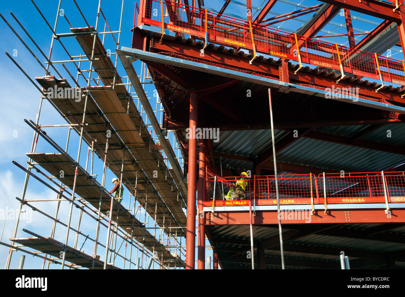 Steelwork, red oxide primer, metal frame columns, structural steelwork ...