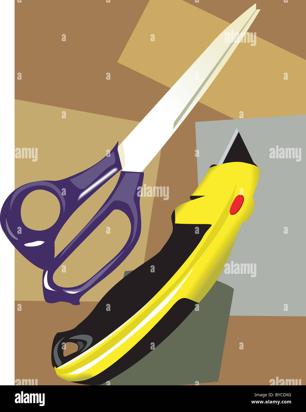 Illustration of a scissor with paper cutter in pattern background Stock ...