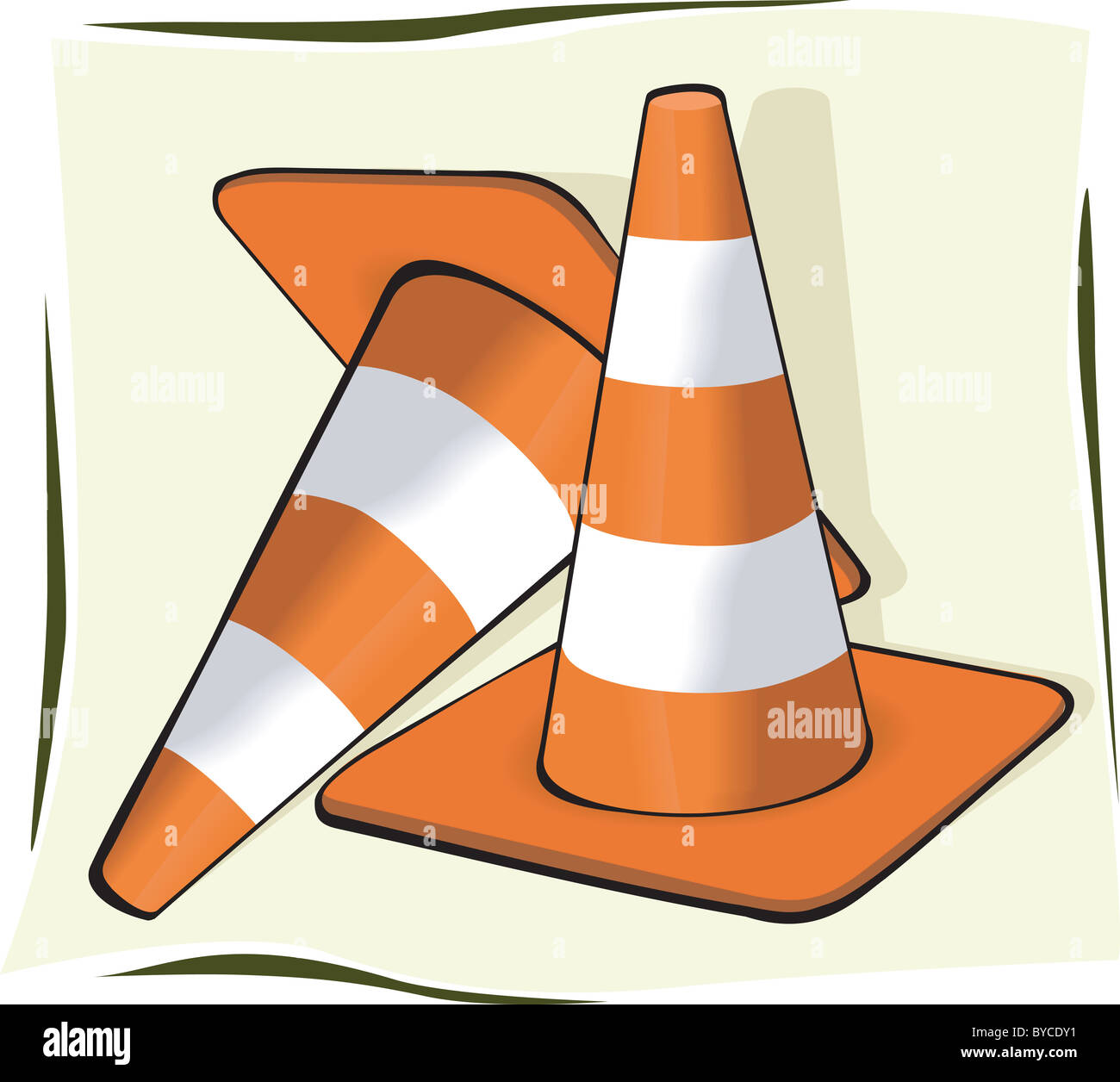 Illustration of two road divider cones painted orange and white Stock ...