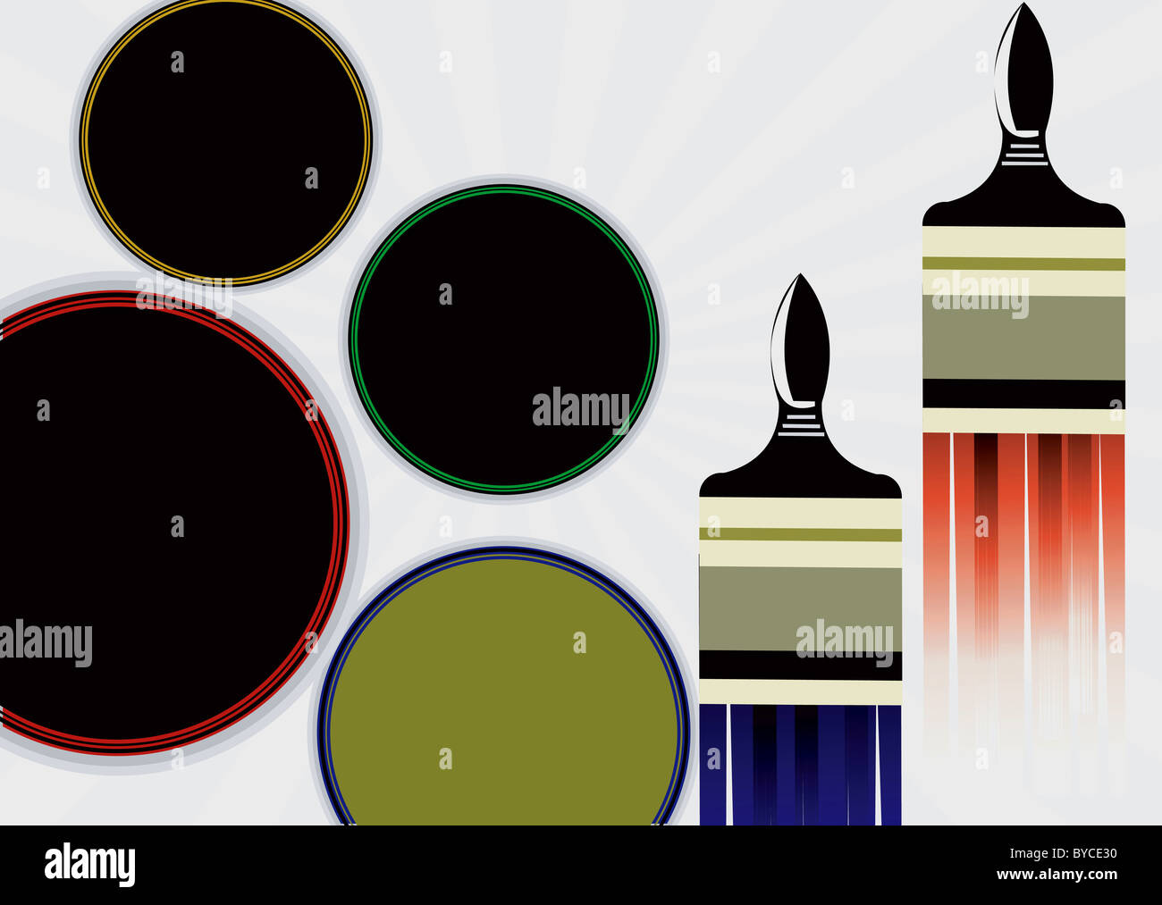 Illustration of two paint brushes placed near rounds Stock Photo - Alamy