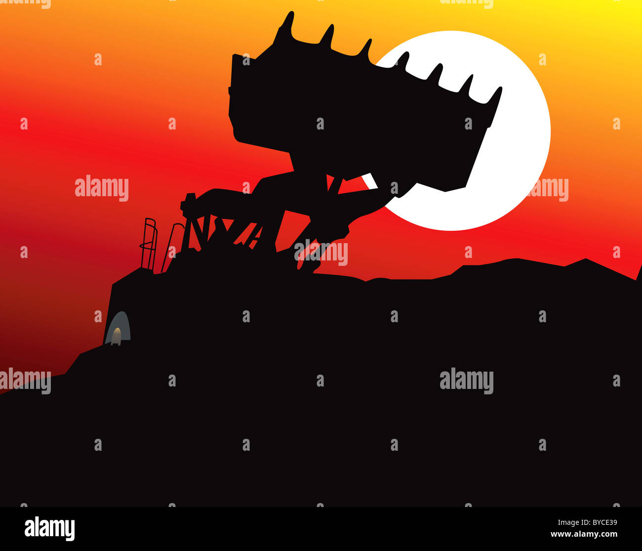 Illustration of an earth mover machine under moonlight Stock Photo - Alamy
