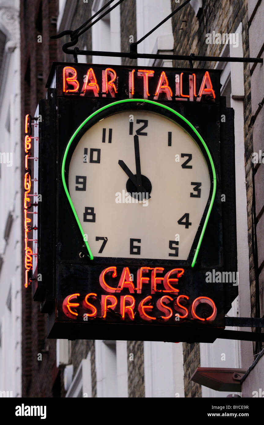Bar Italia sign and Clock, Frith Street, Soho, London, England, UK ...