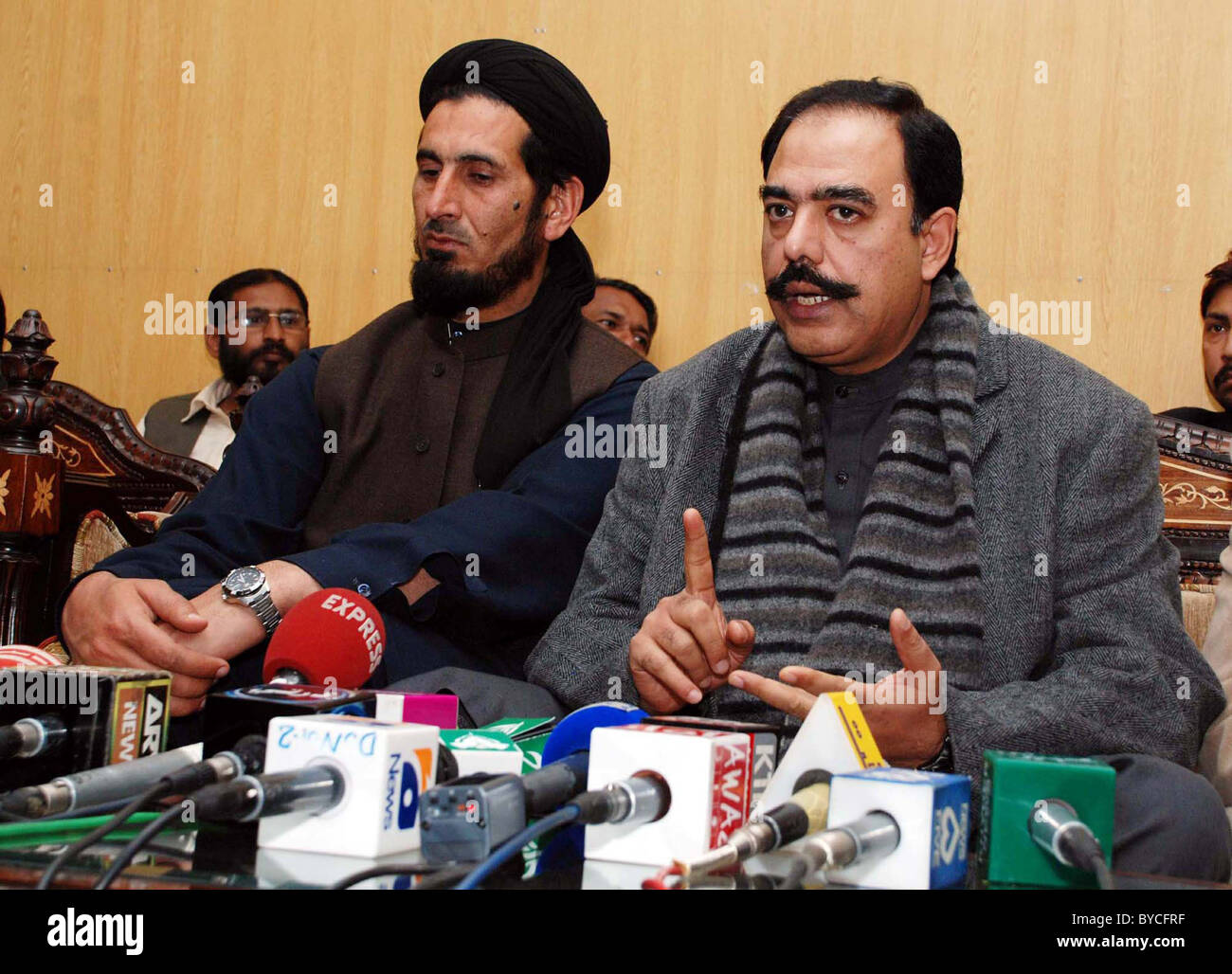 Senator Talha Mehmood gestures during press conference in Islamabad on ...