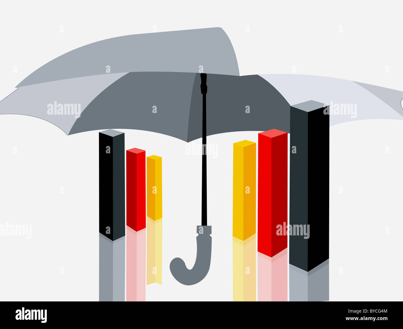 Illustration of three graphical blocks placed under an umbrella Stock ...