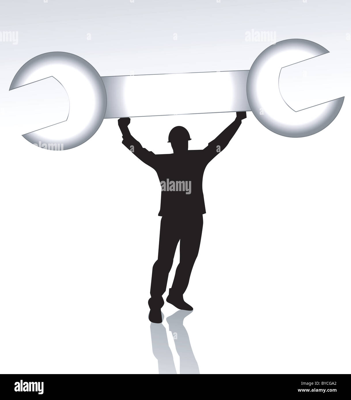 Illustration of silhouette of man lifting a spanner Stock Photo - Alamy