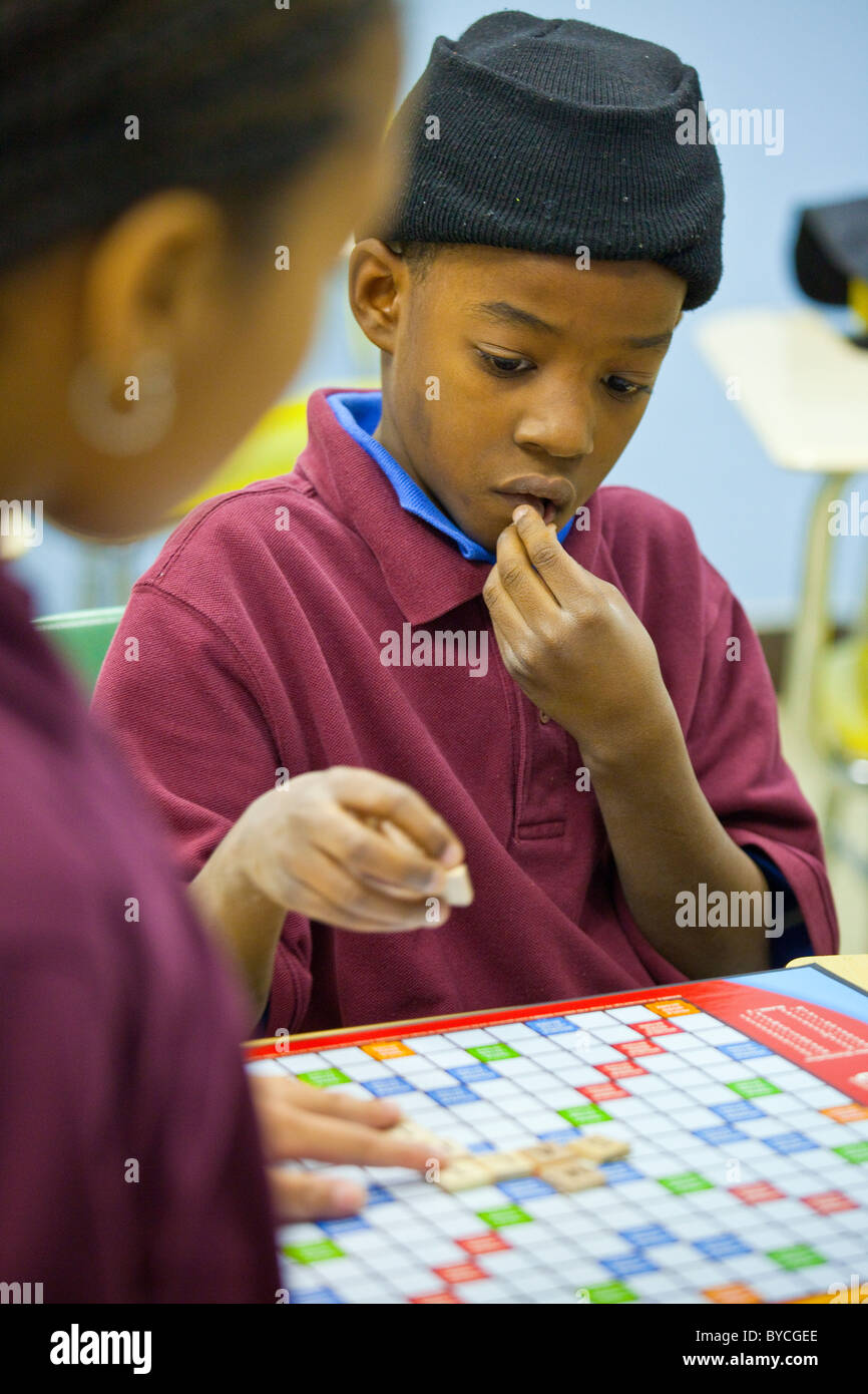 Playing scrabble in a classroom in Washington DC Stock Photo - Alamy