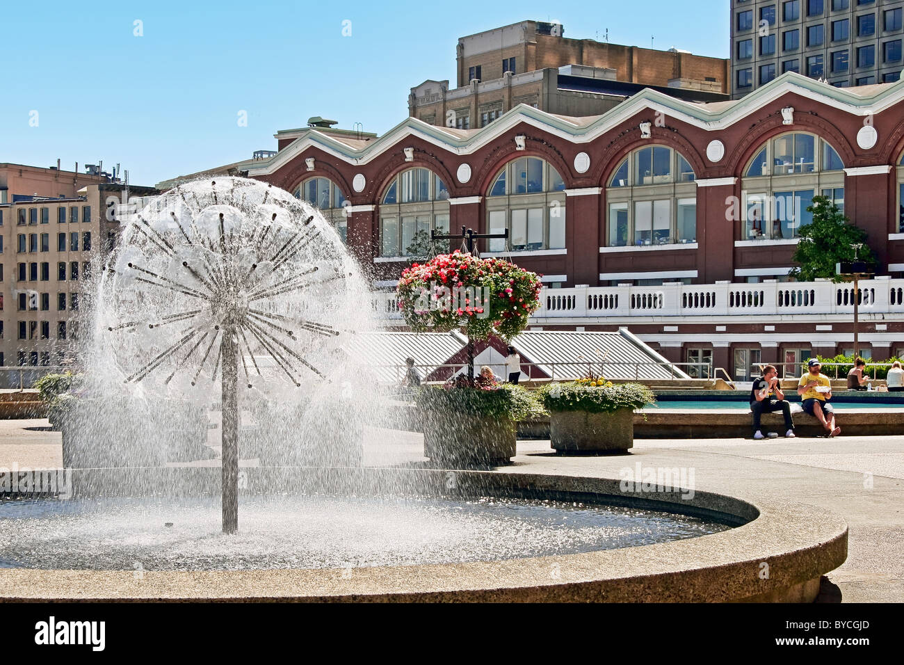 Fountain water feature in a square in Vancouver Stock Photo - Alamy