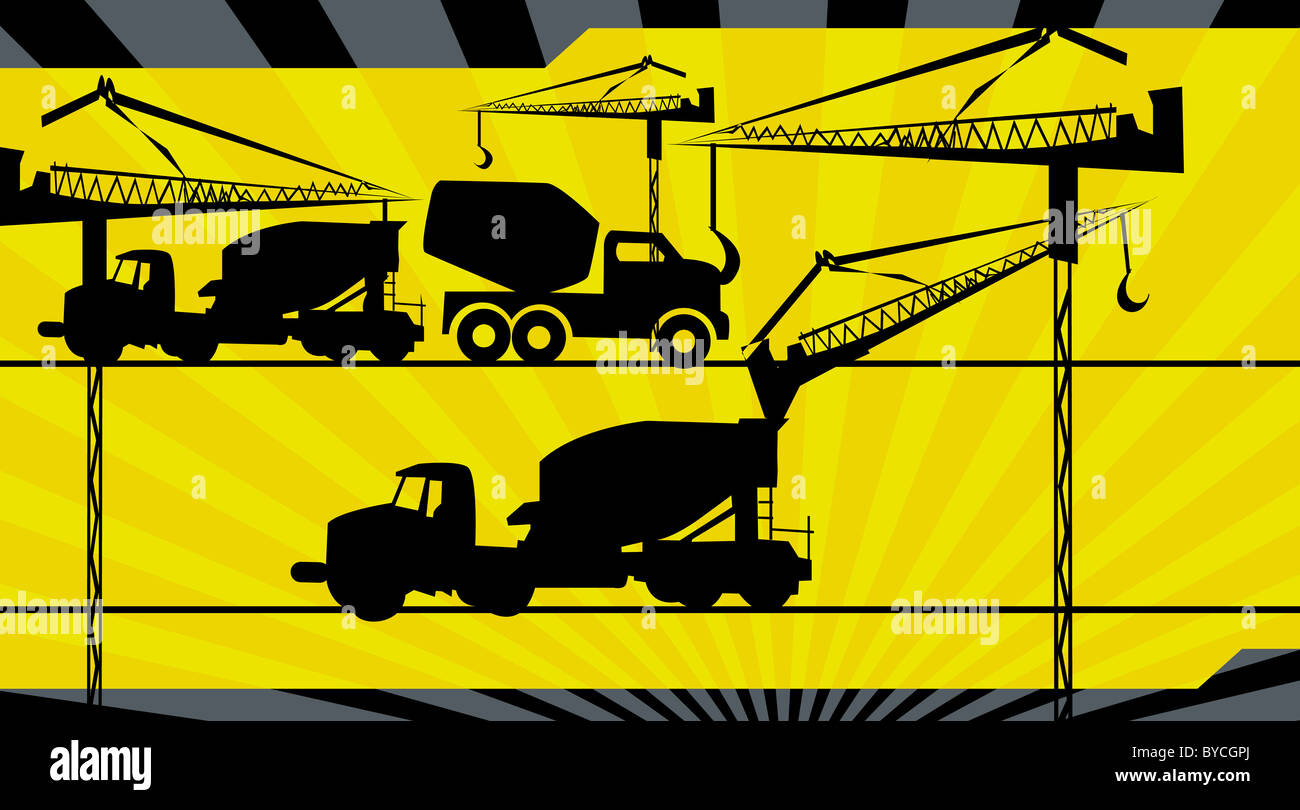 Illustration of earth movers using in construction site in radiant beam ...