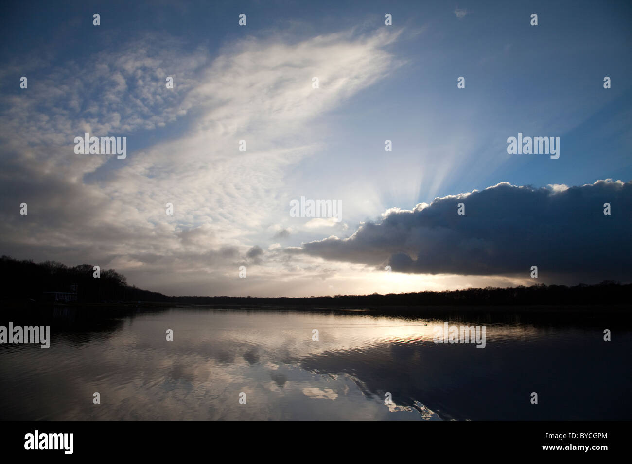 Sunset over Rollesby Broad, East Norfolk, East Anglia, England Stock ...