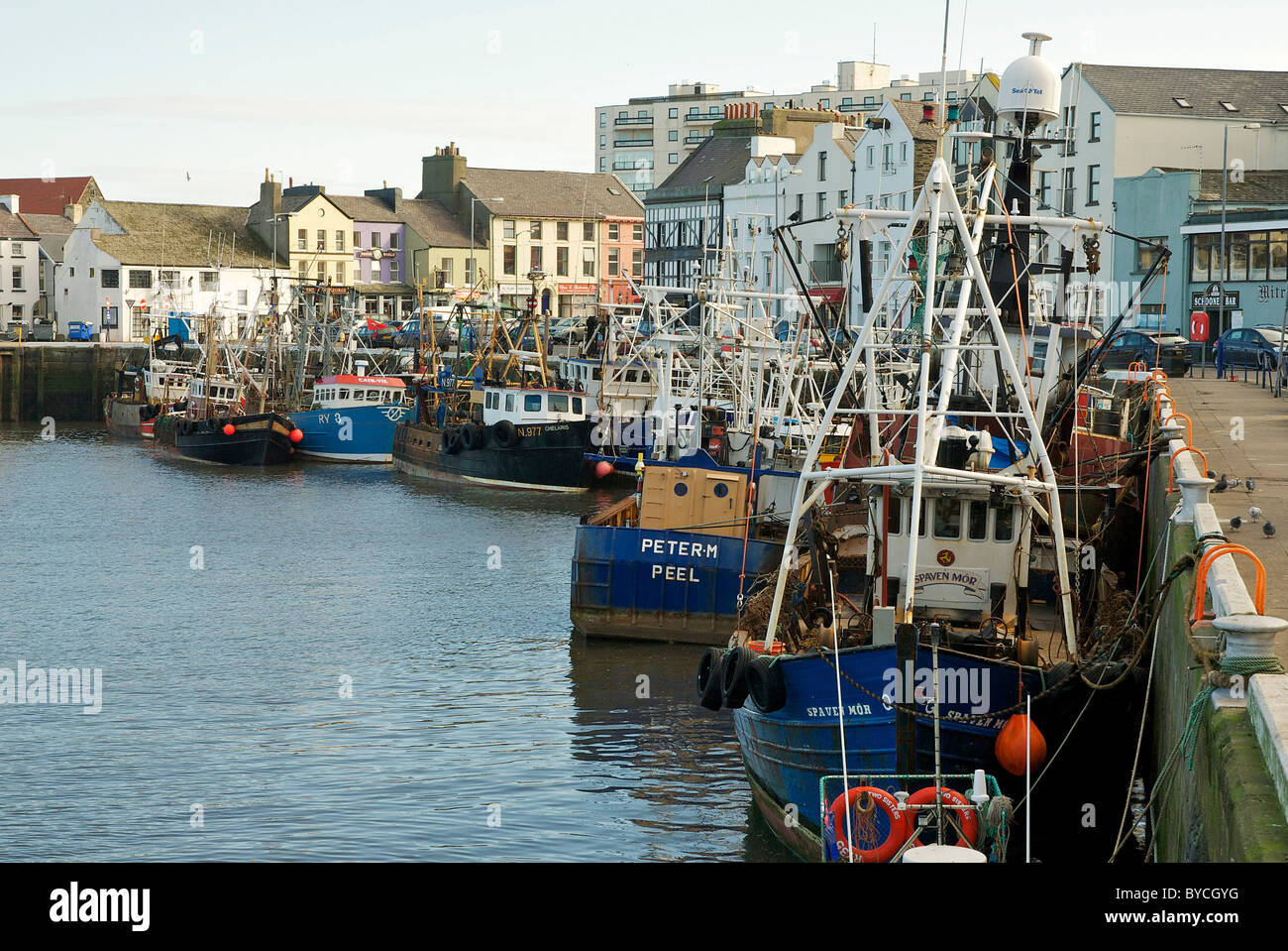 Scallop fishing boats in Ramsey Harbour, Isle of Man, Great Britain ...