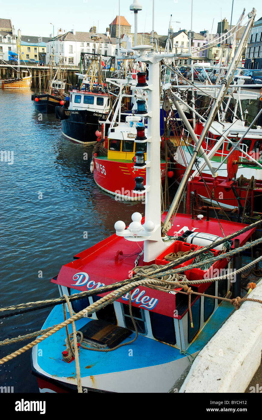 Scallop fishing boats in Ramsey Harbour, Isle of Man, Great Britain ...