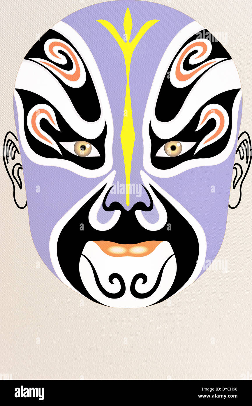 Chinese opera face on Fabric with floral pattern Stock Photo - Alamy