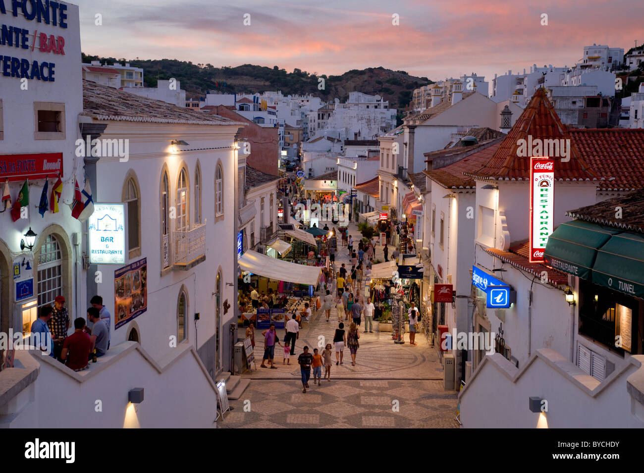 Portugal, Albufeira, main shopping street at dusk Stock Photo - Alamy