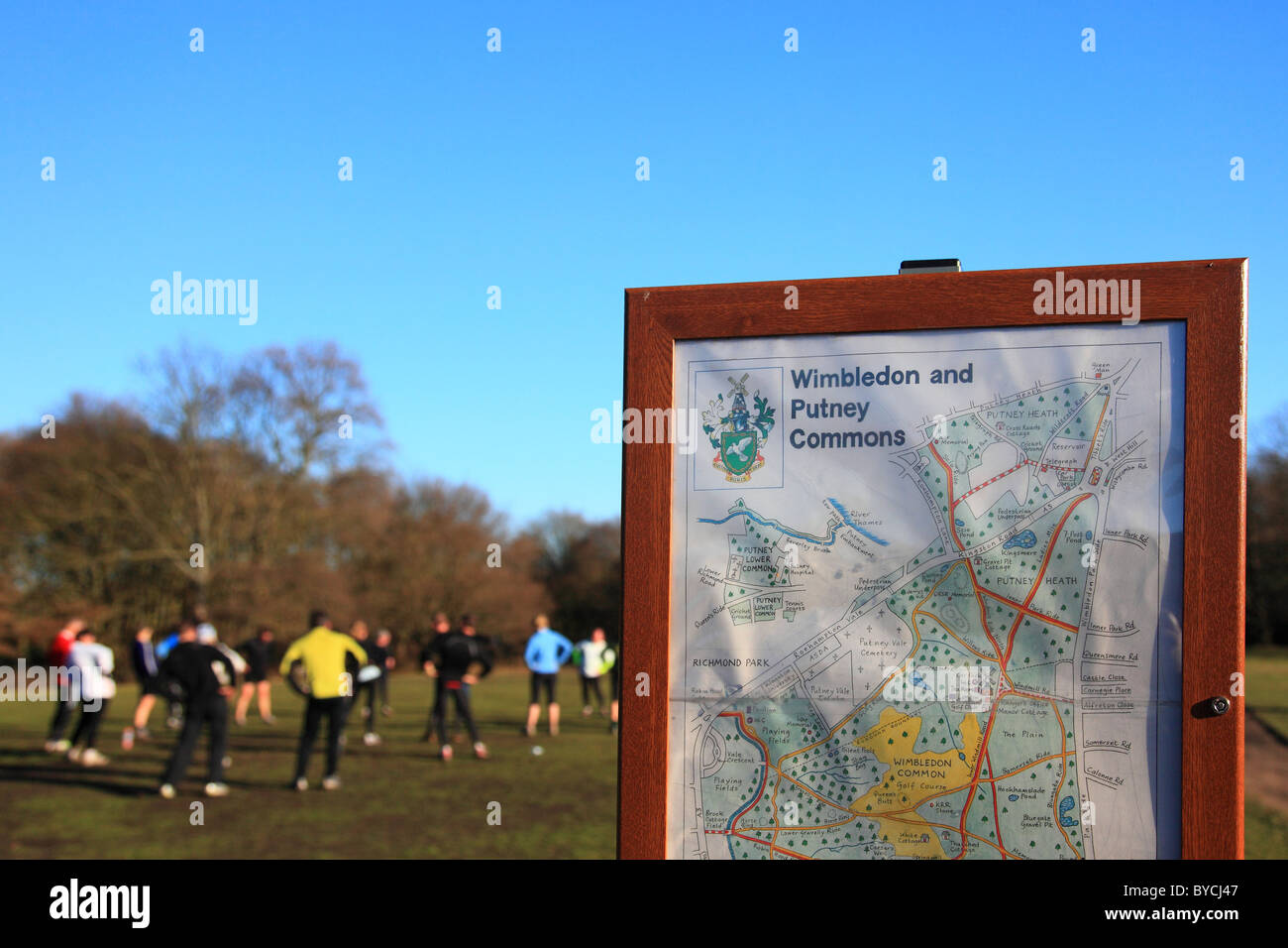 Wimbledon Common map and people excersising, Surrey England Stock Photo ...