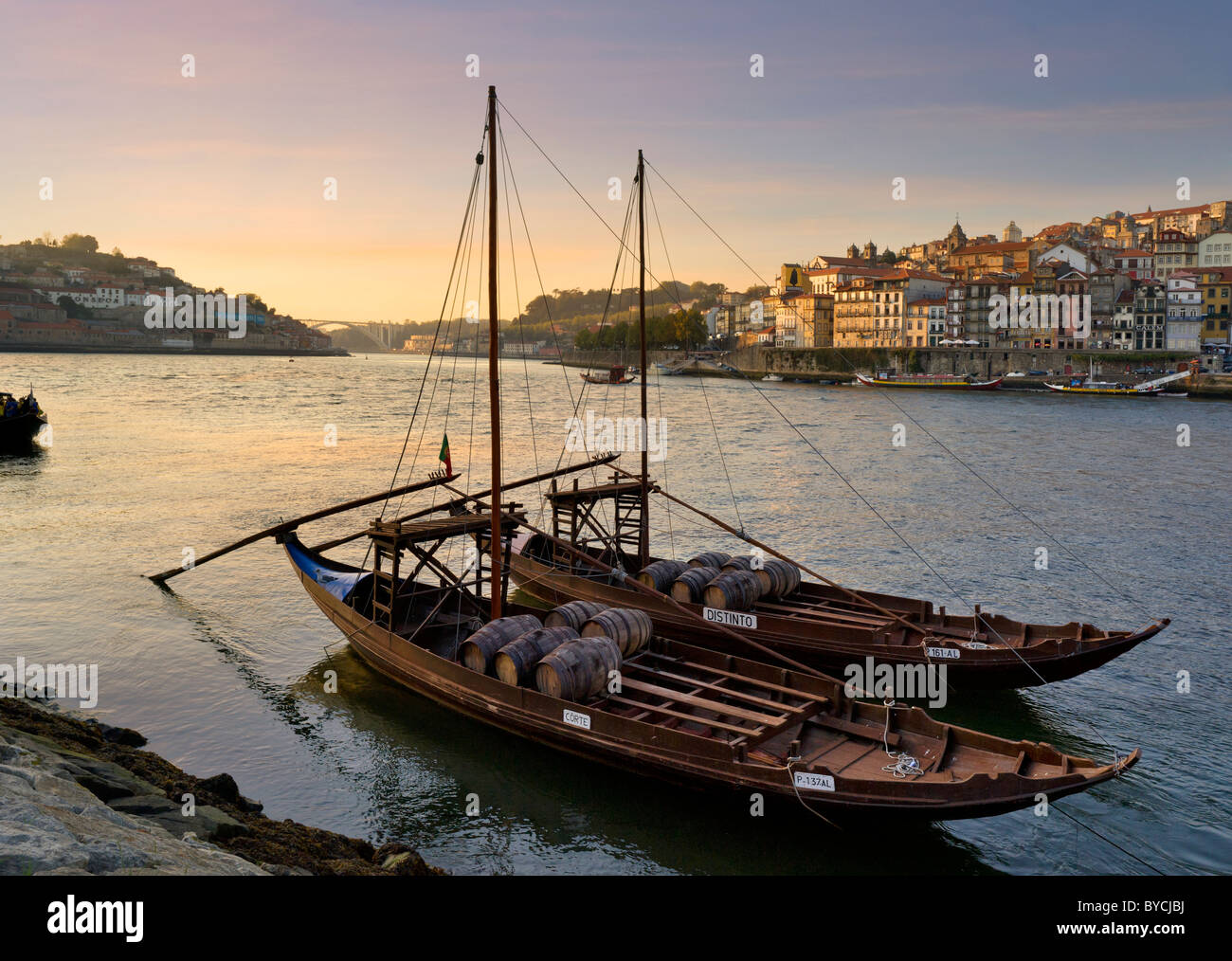 Portugal, Oporto, Porto port wine barges at dusk Stock Photo - Alamy