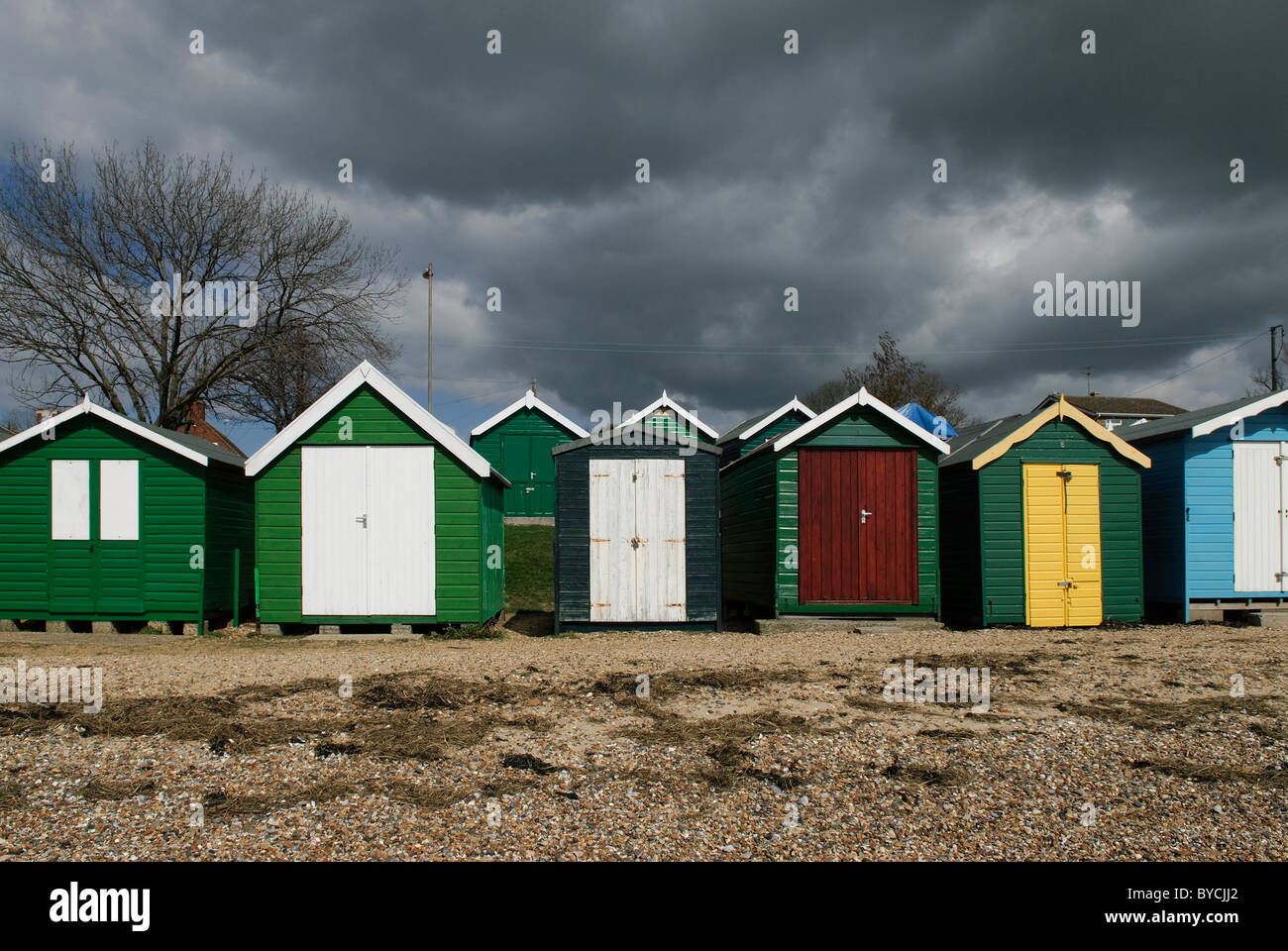 Beach Huts Essex UK Stock Photo - Alamy