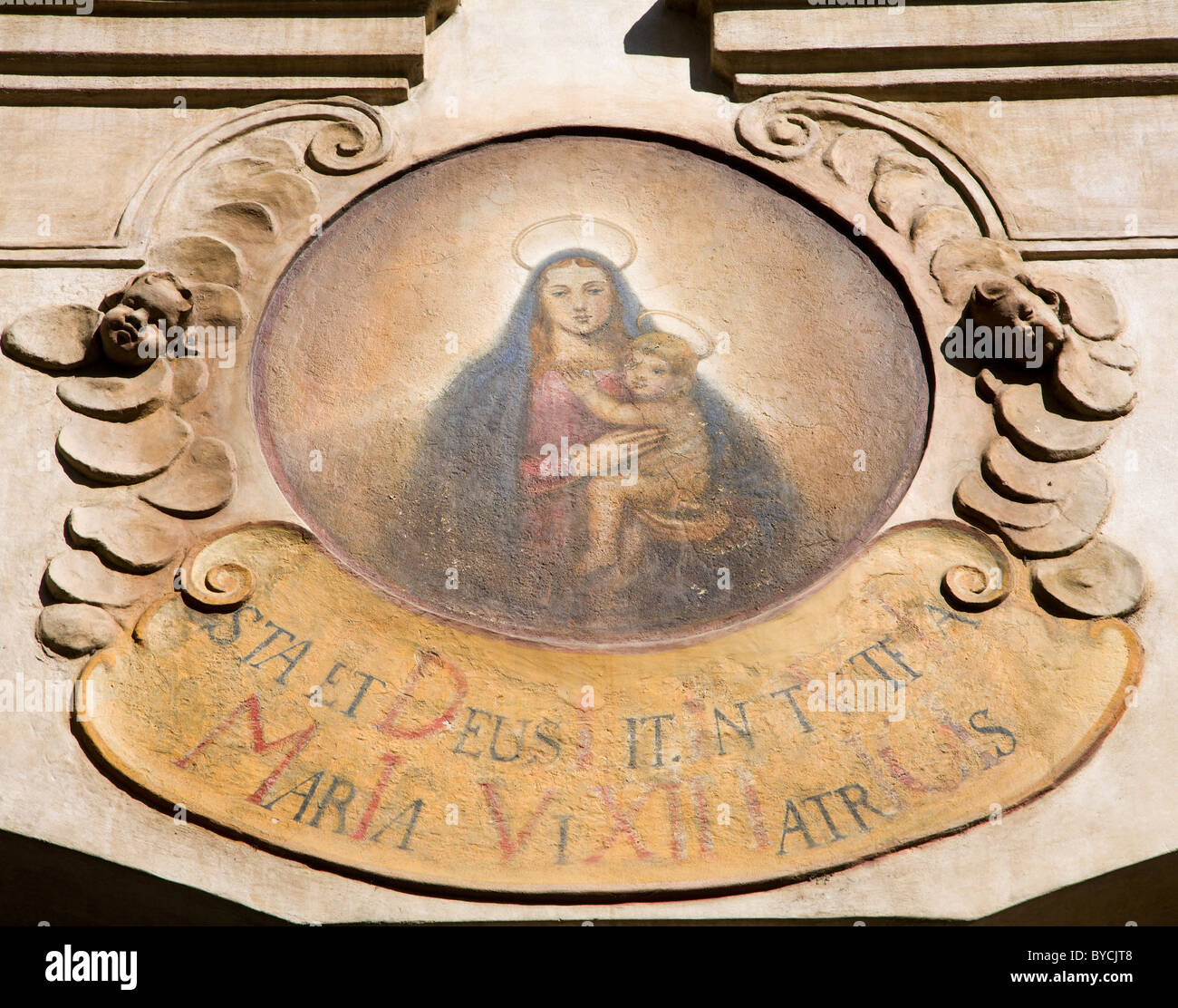 Prague - holy Mary fresco from baroque facade Stock Photo - Alamy