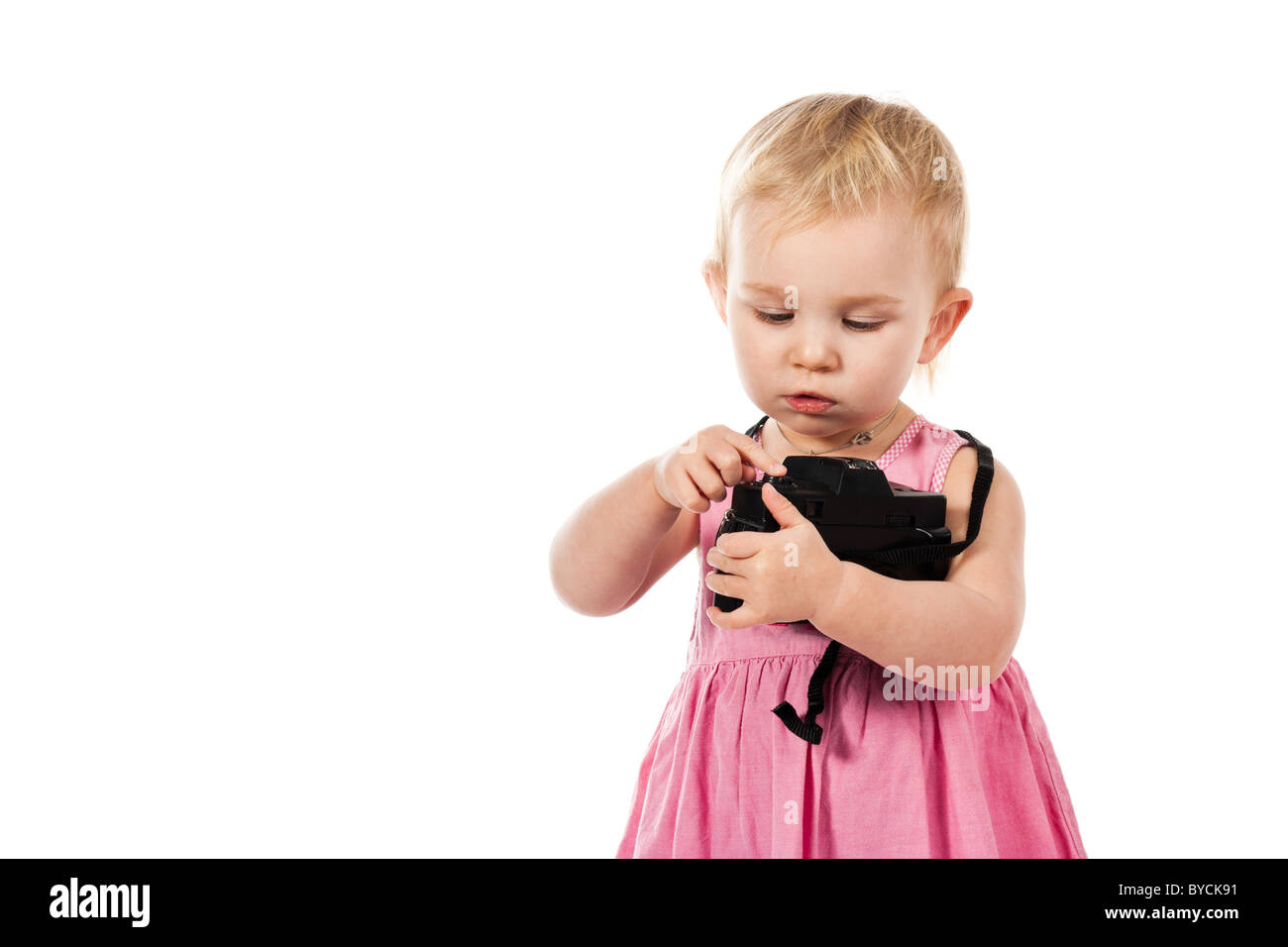 Child playing a photographer isolated on white Stock Photo - Alamy