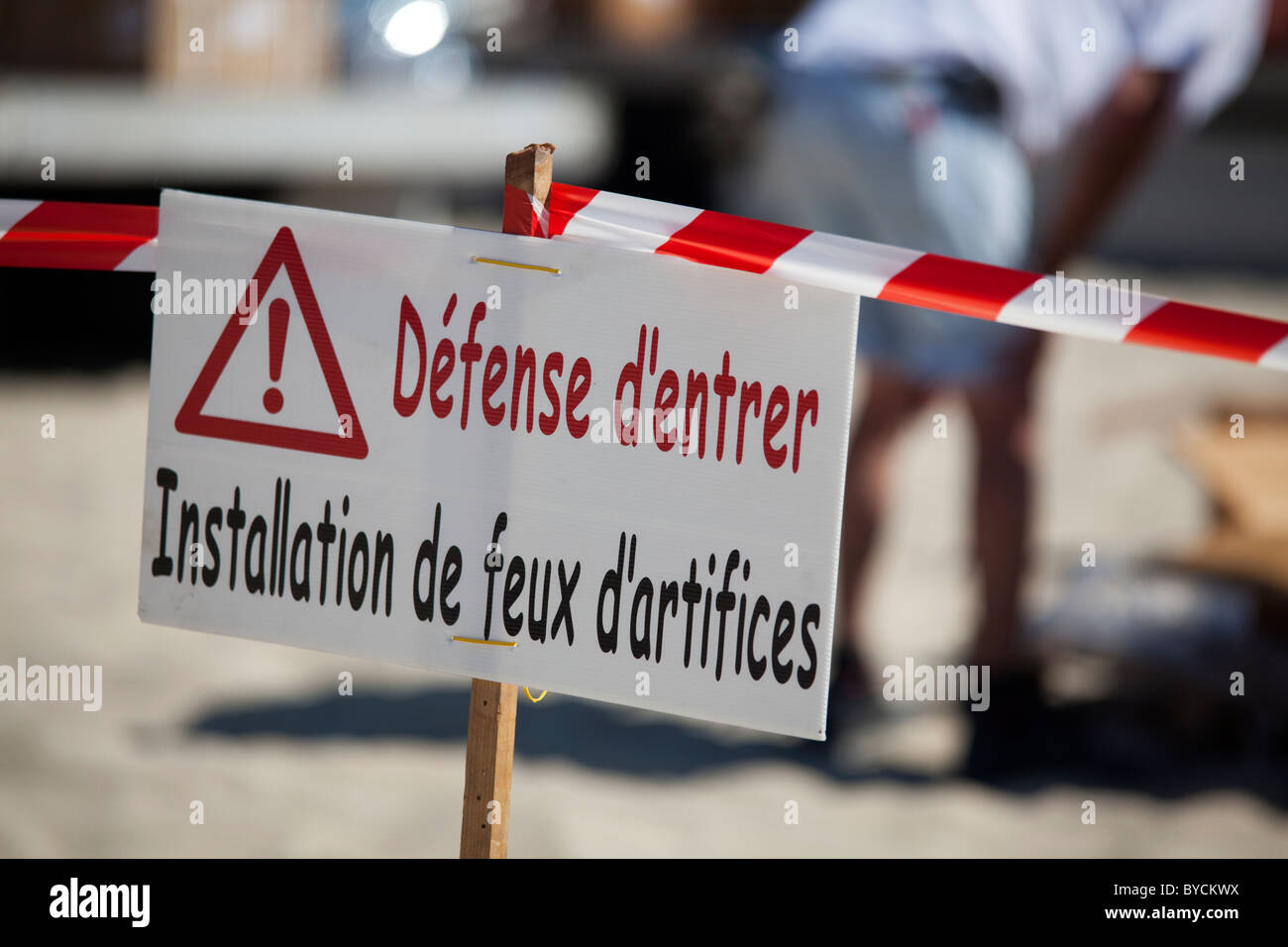 Fireworks installation on the beach of Pampelonne close to tourist ...
