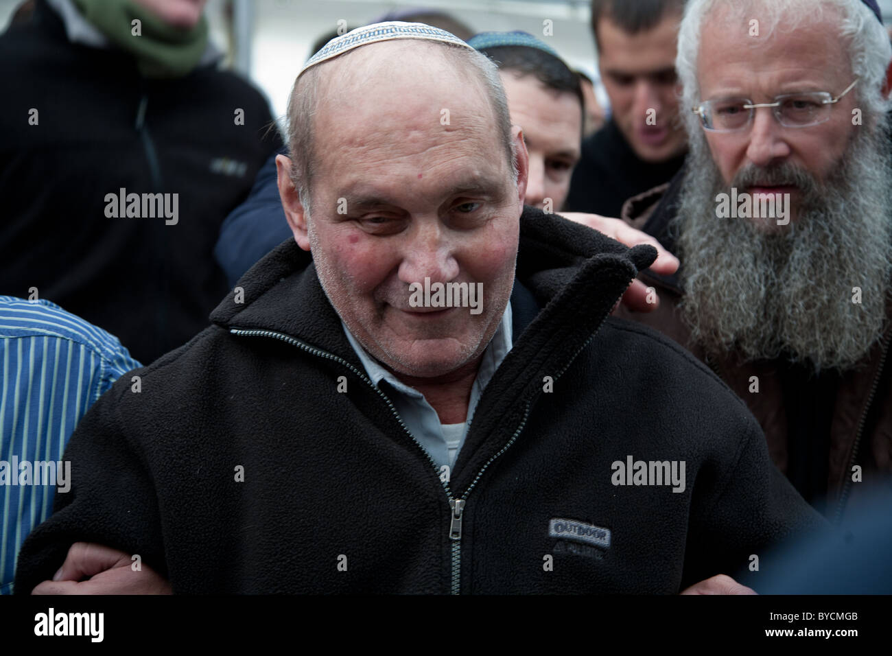 Rabbi Chanan Porat in a rare public appearance at a cornerstone setting ...