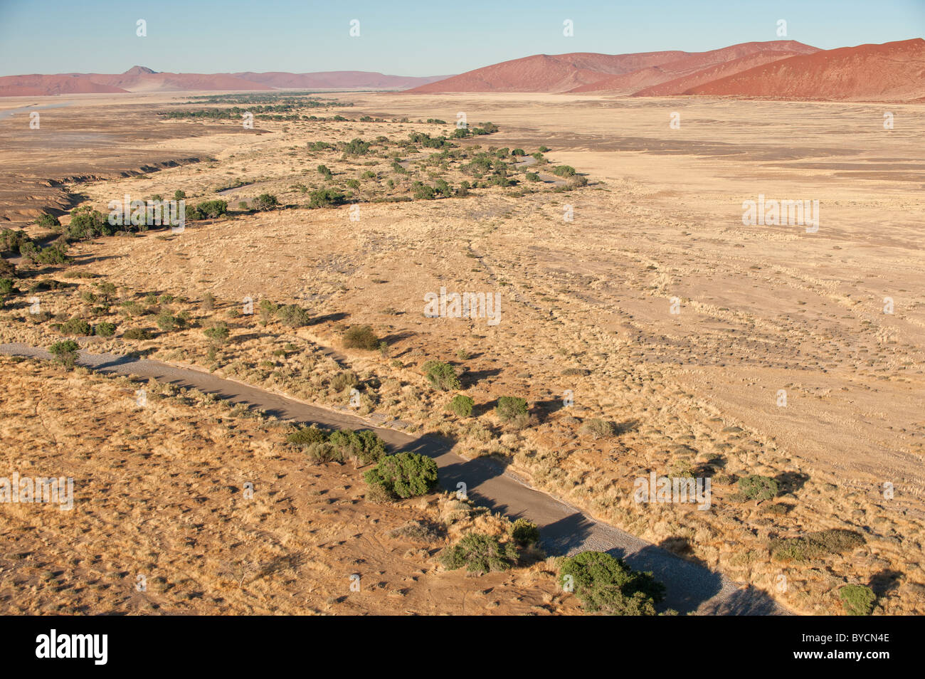 The Tsauchab River Canyon, with the red sand dunes near Sossusvlei ...