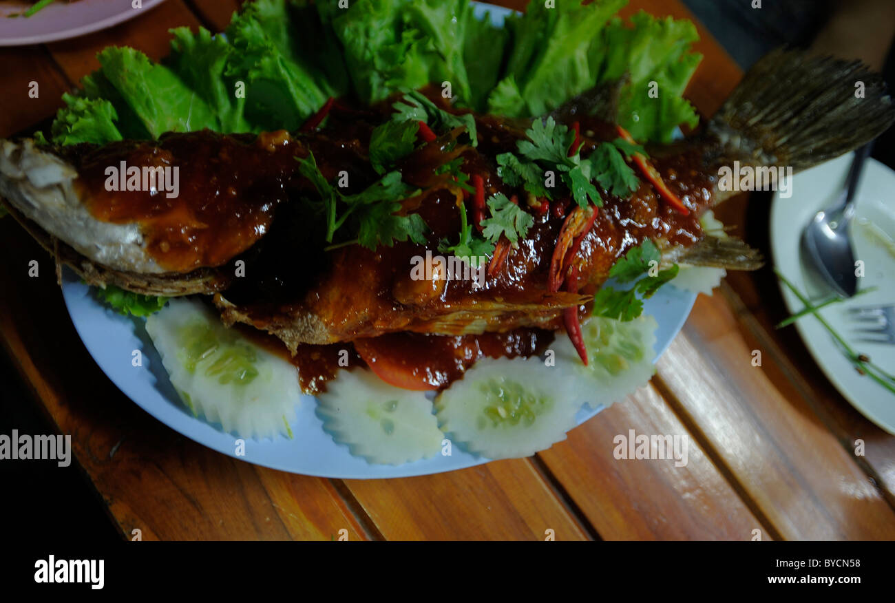 Three flavour of snapper ( Pla krapong sam rod ) , thai seafood ...