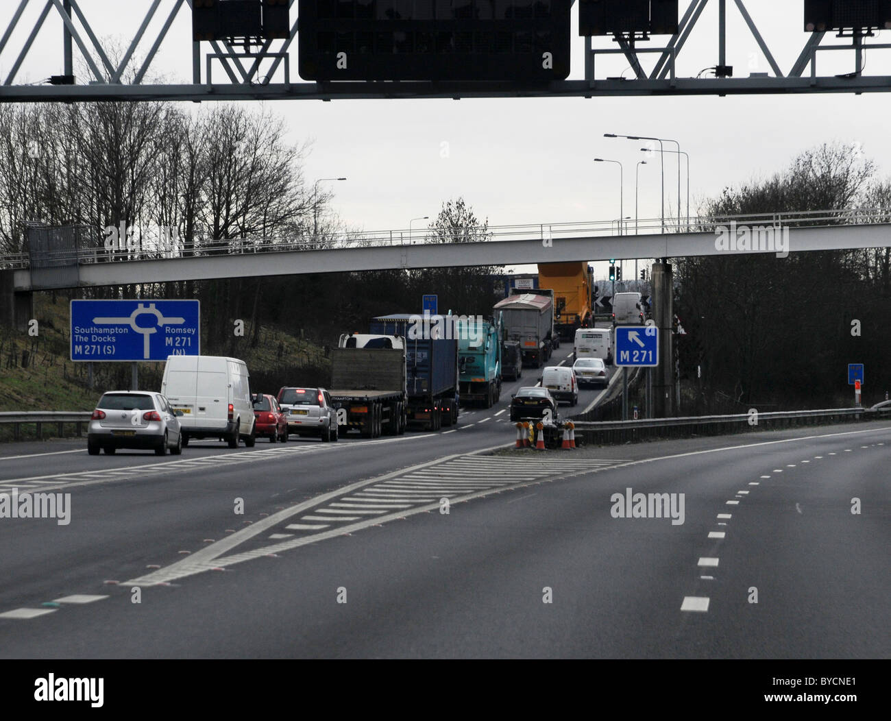 Driving on M27 motorway in Hampshire UK, junction of M271 Stock Photo ...