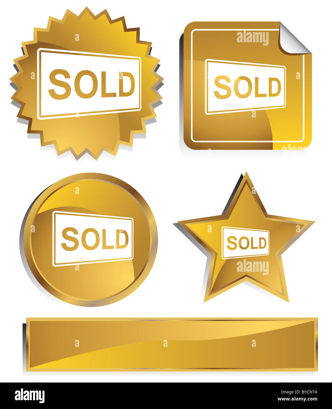 Set of 3D gold chrome icons - sold sign Stock Photo - Alamy