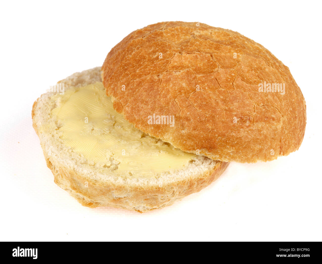 Buttered Crusty Bread Roll Stock Photo - Alamy