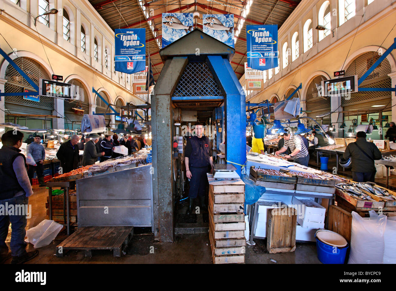 Varvakeios market, the central market of Athens, Greece. Here you see ...