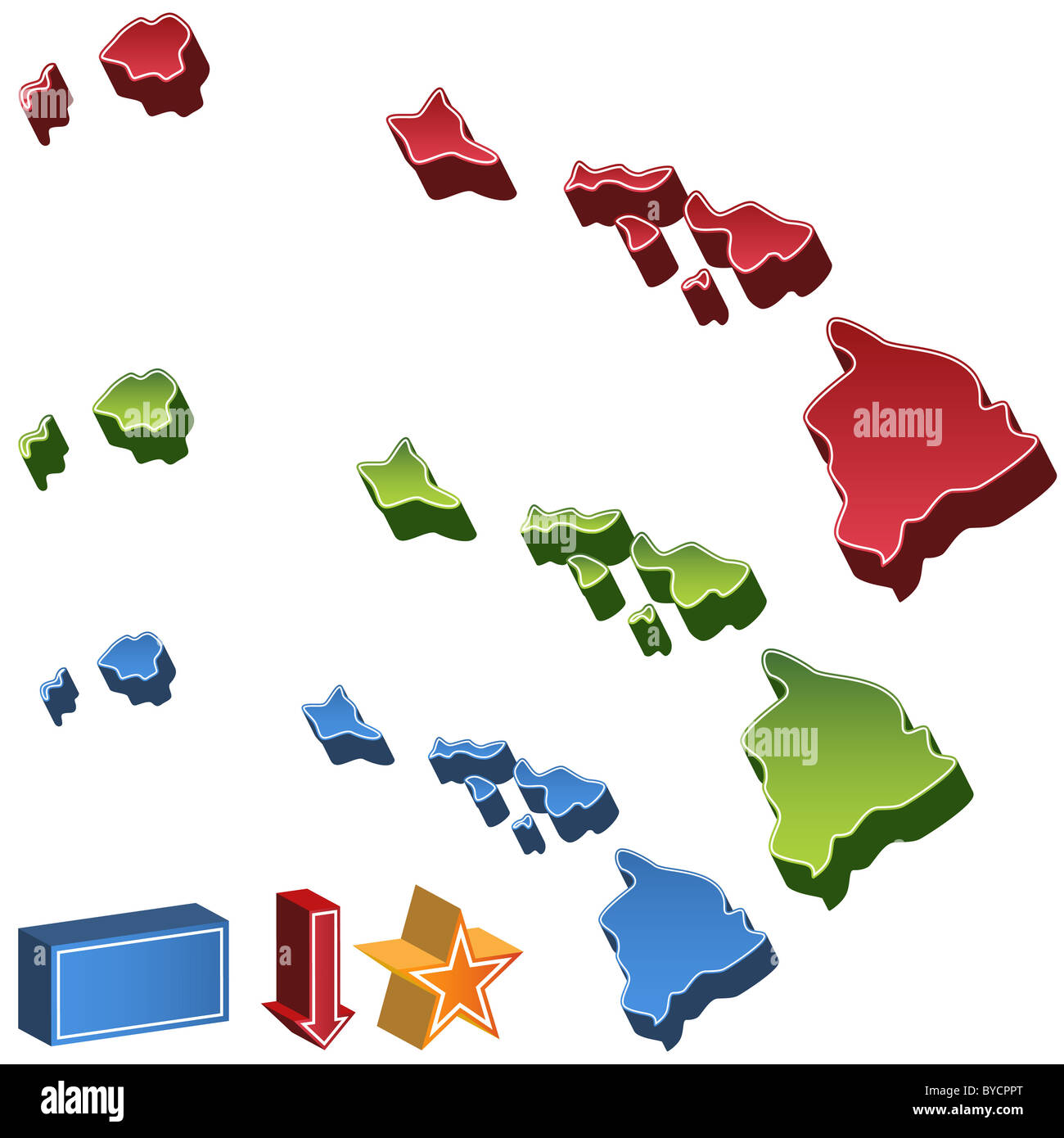Set of 3D images of the State of Hawaii with icons Stock Photo - Alamy