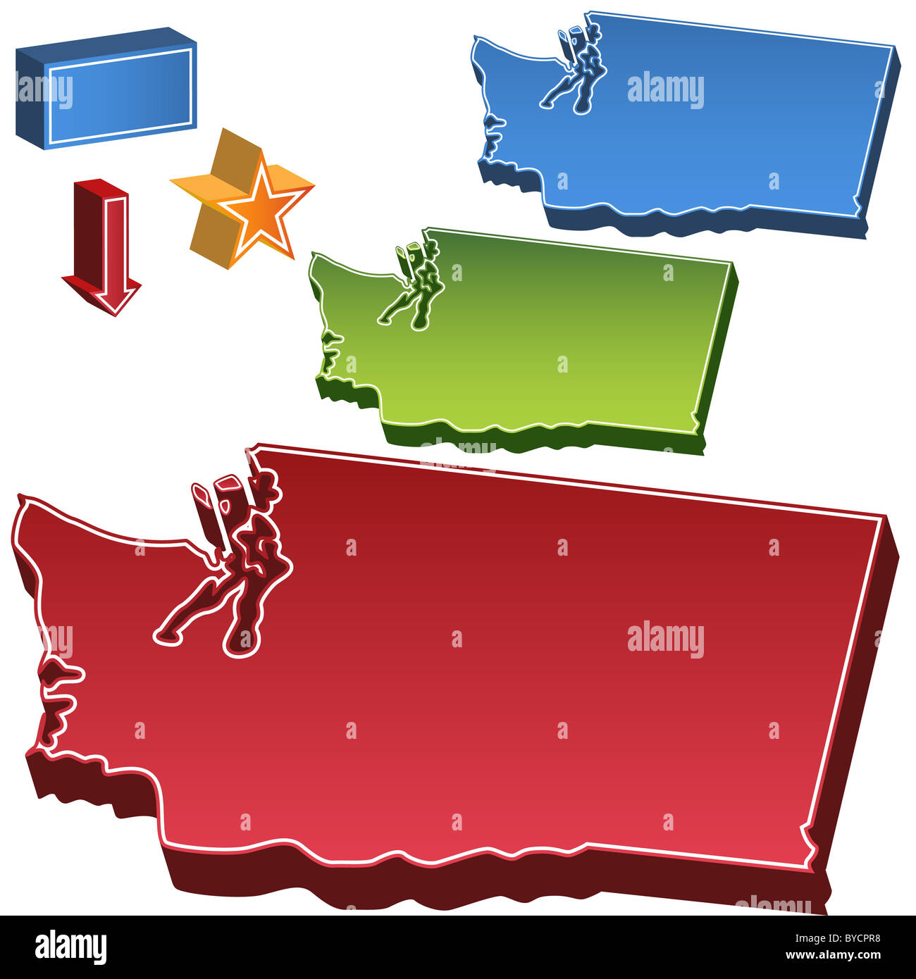 Set of 3D images of the State of Washington with icons Stock Photo - Alamy
