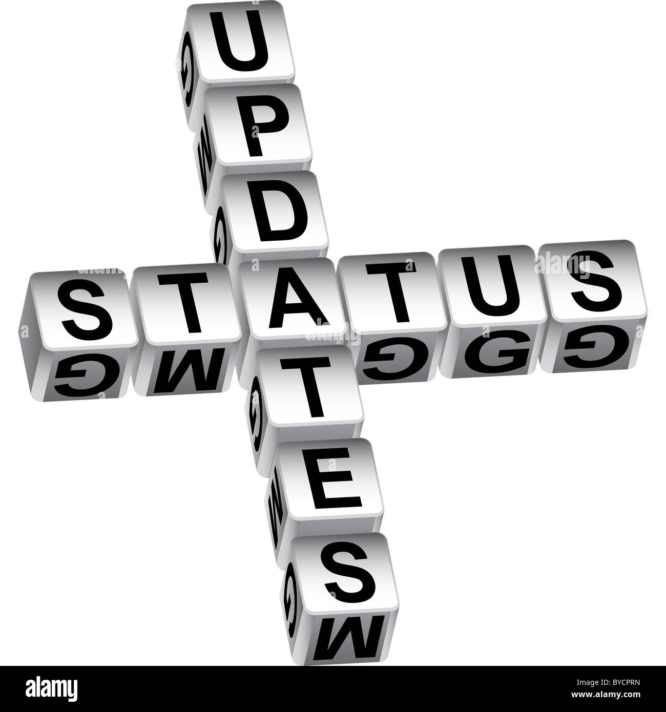 3D status update dice message isolated on a white background Stock ...