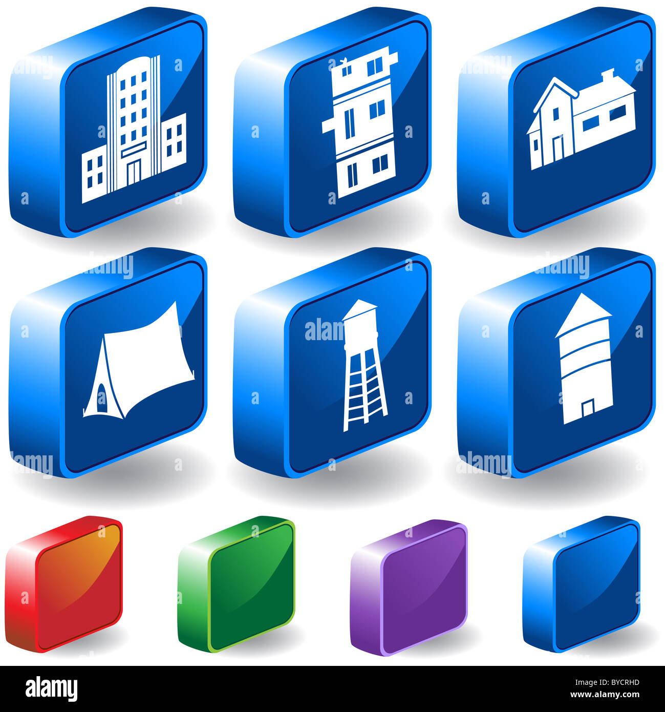 Set of 6 3D Building/Structure Icons in different colors Stock Photo ...