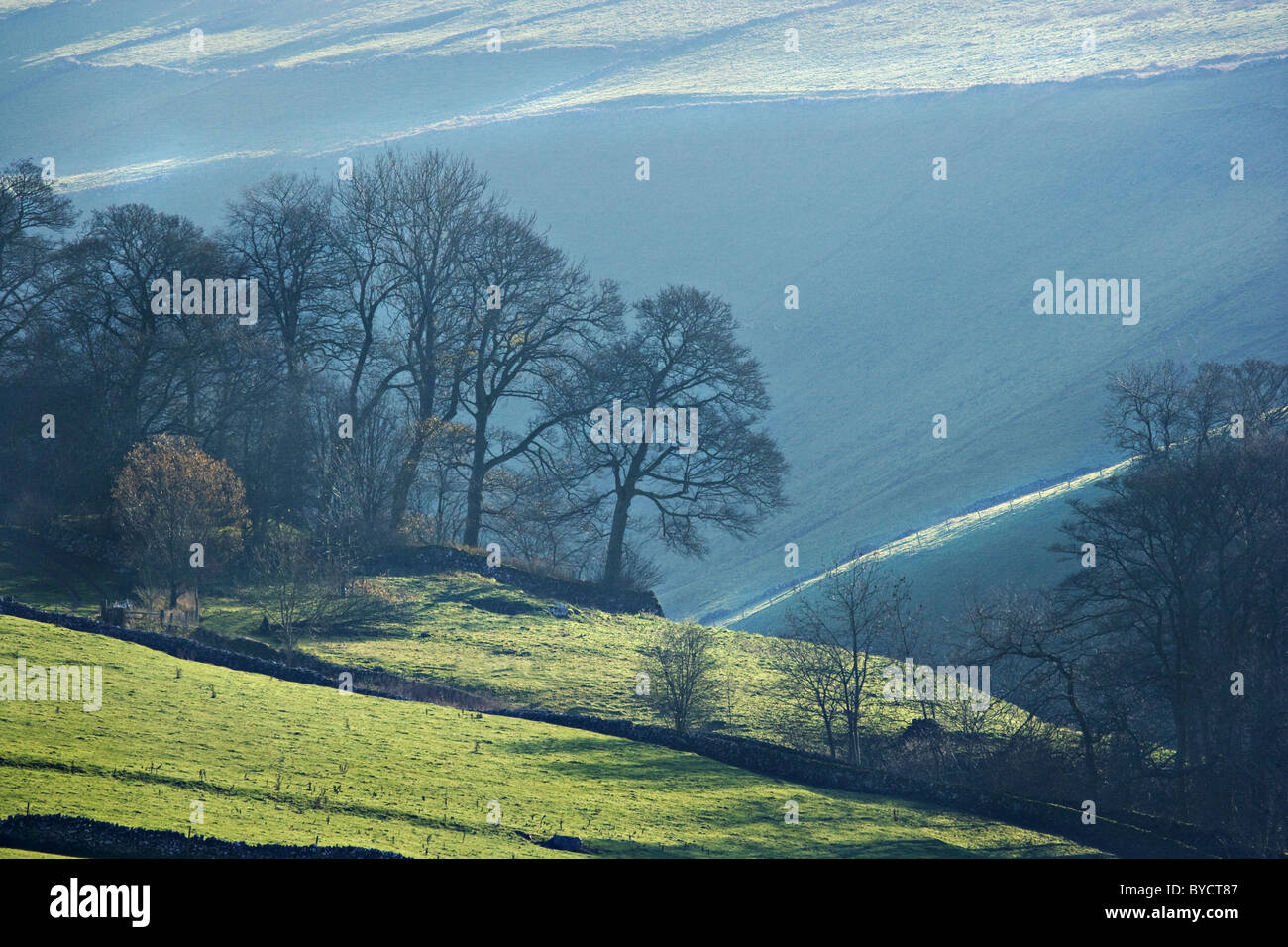 View across Wolfscote Dale in the Dove valley of the Derbyshire Peak ...
