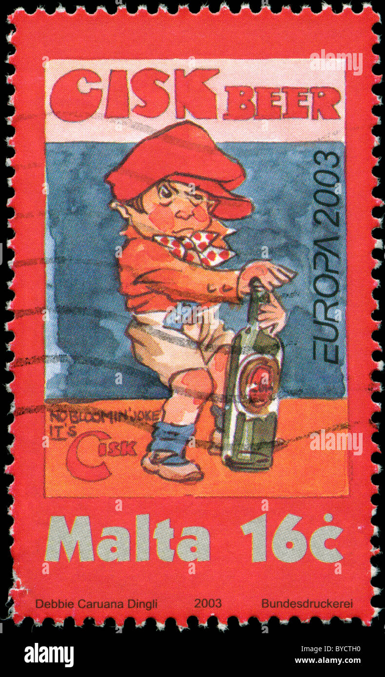 Stamp from Malta depicting cisk beer Stock Photo - Alamy