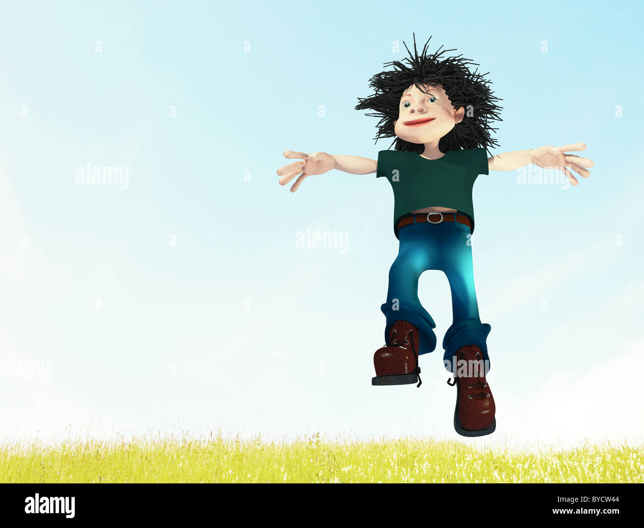 3d cartoon character jumping with joy Stock Photo - Alamy