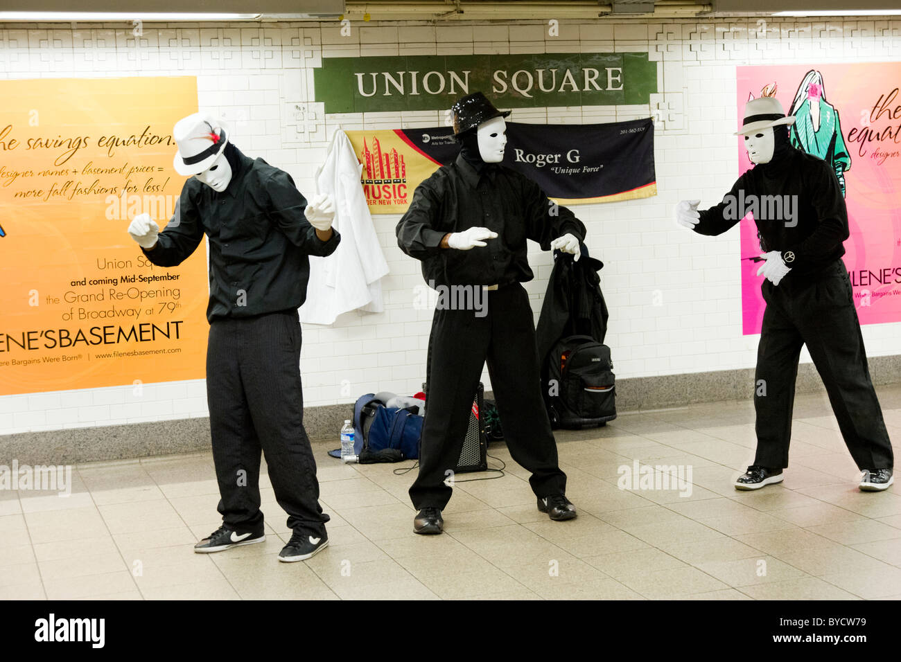 Mime artists performing at Union Square subway station, New York City ...