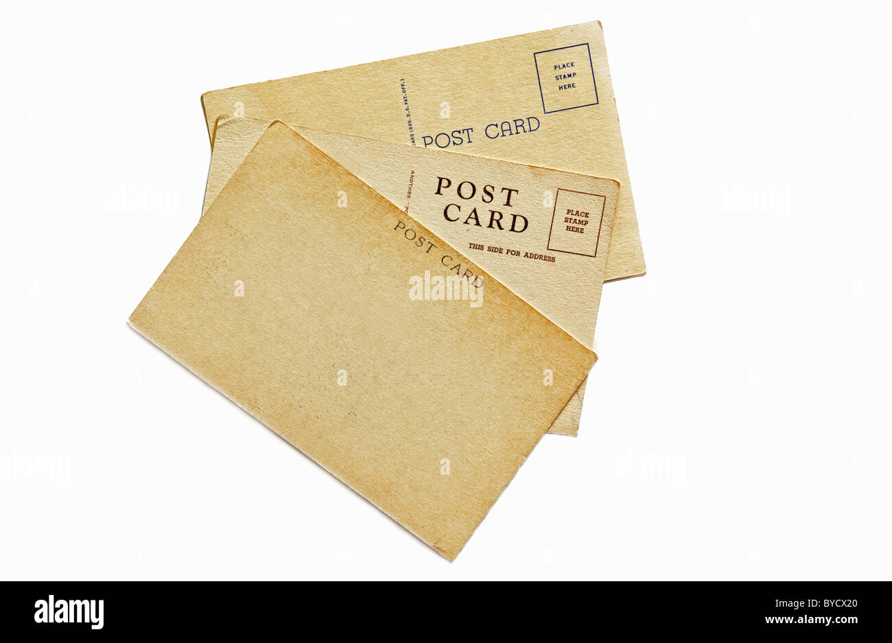 Three old vintage antique post cards isolated on white Stock Photo - Alamy