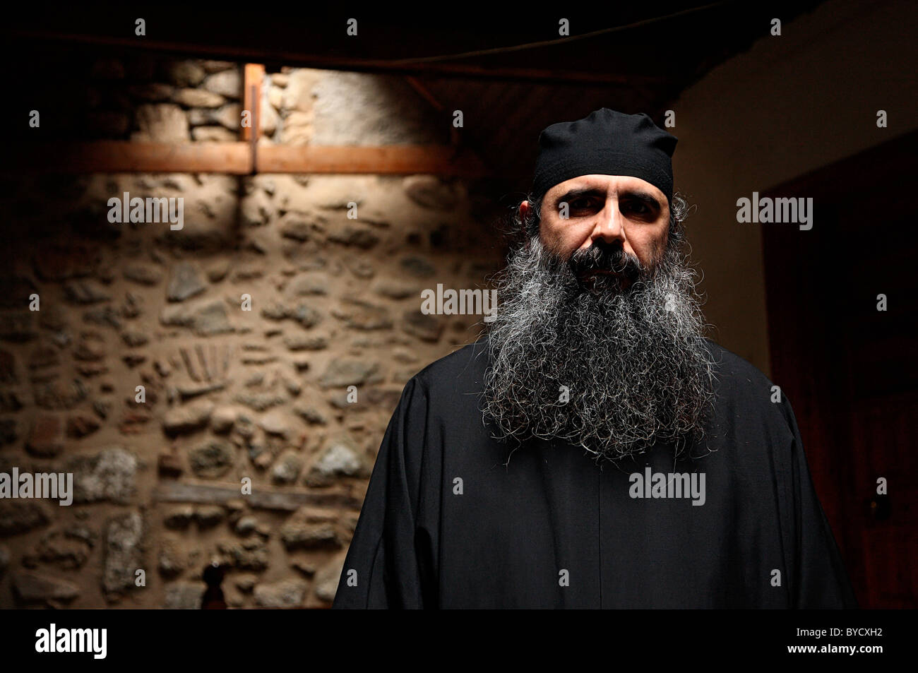 A Greek Orthodox monk in Aghia Triada ("Holy Trinity") monastery ...