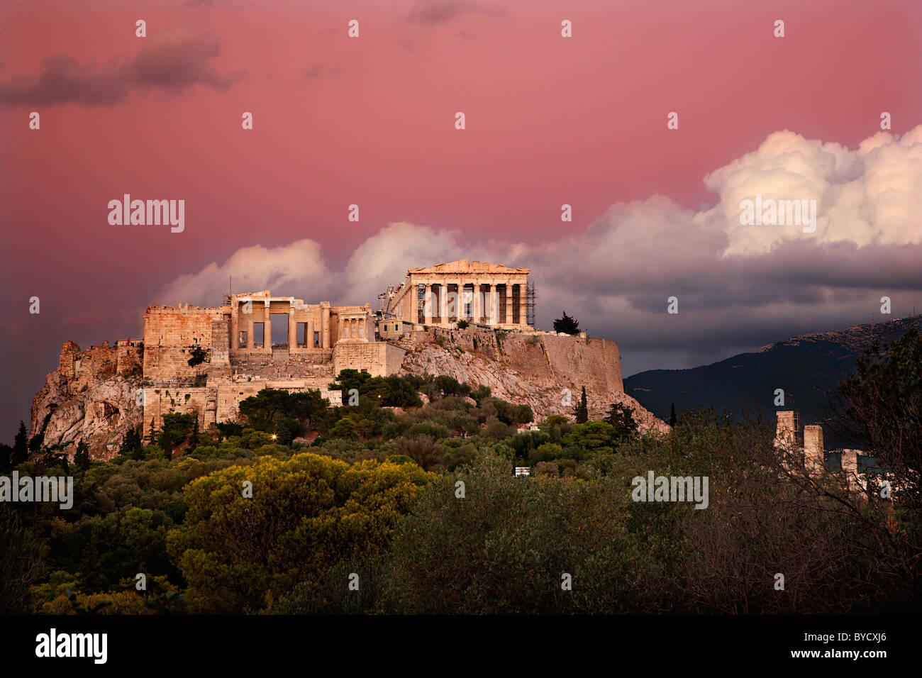 The Parthenon and the Propylaea of the Acropolis under the African dust ...