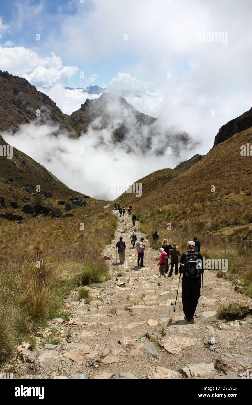 Walkers on the Inca Trail in the Andes Mountains in Peru Stock Photo ...