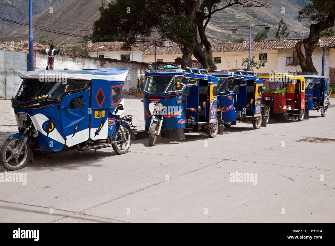 Tuk tuk taxis lined up in Urubamba, Peru, South America Stock Photo - Alamy