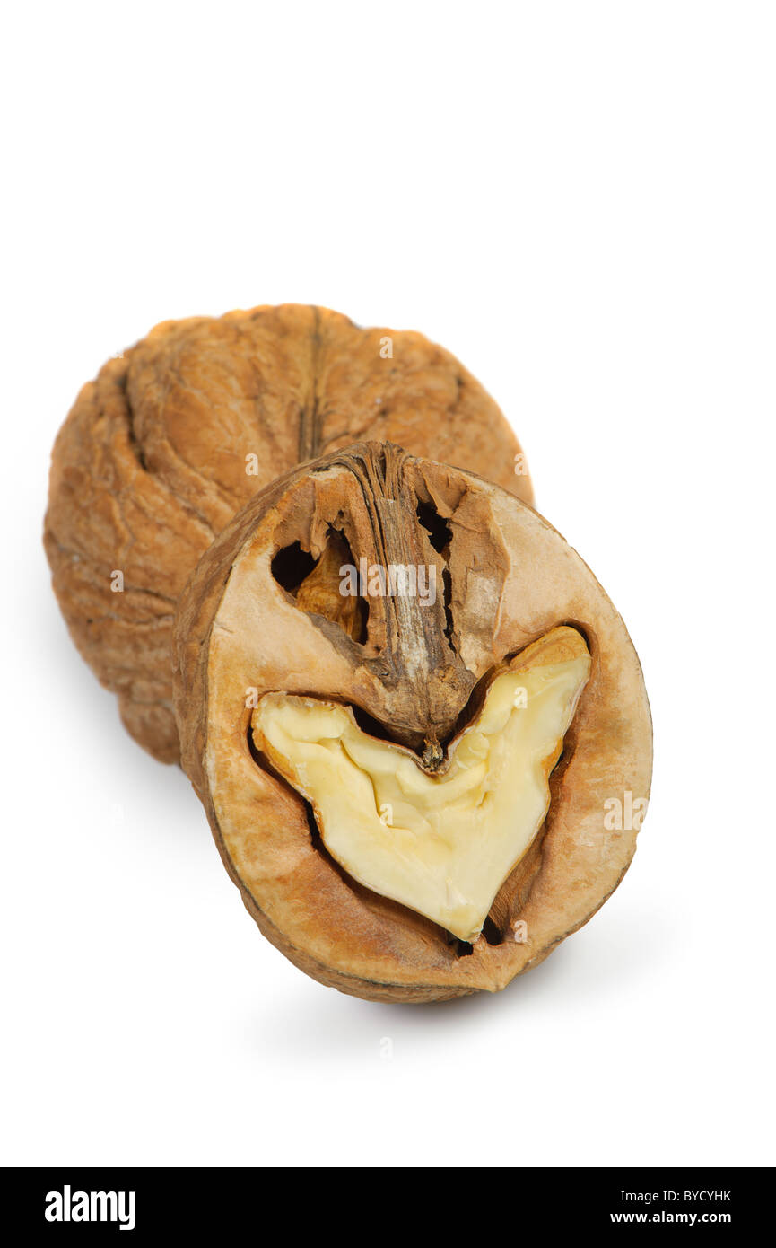 Split walnut. It is isolated on a white background Stock Photo - Alamy
