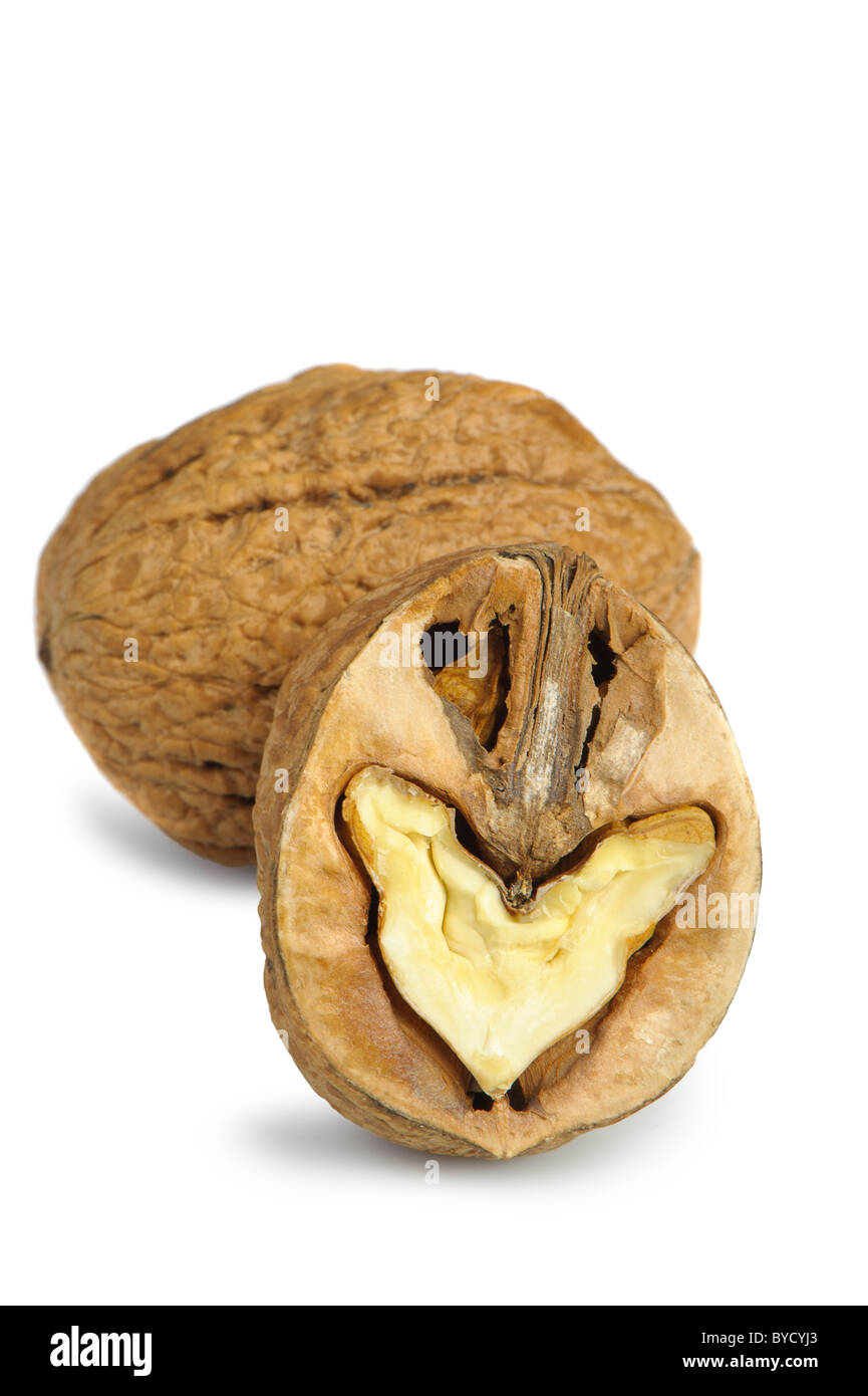 Split walnut. It is isolated on a white background Stock Photo - Alamy