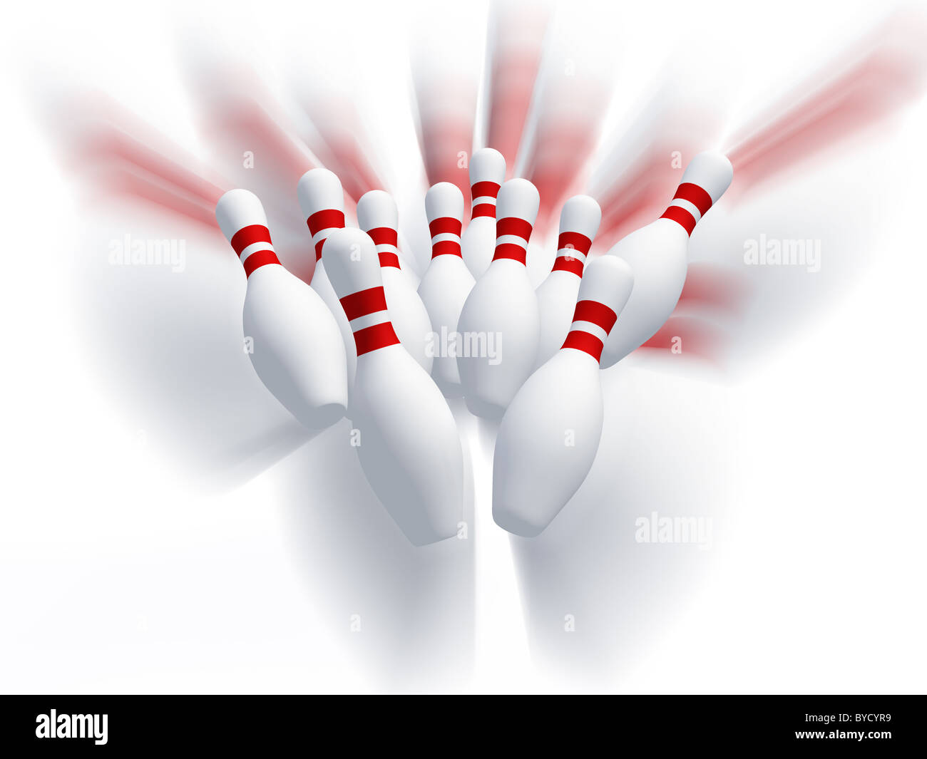 Skittles for game in bowling. Effect motion. It is isolated on a white ...